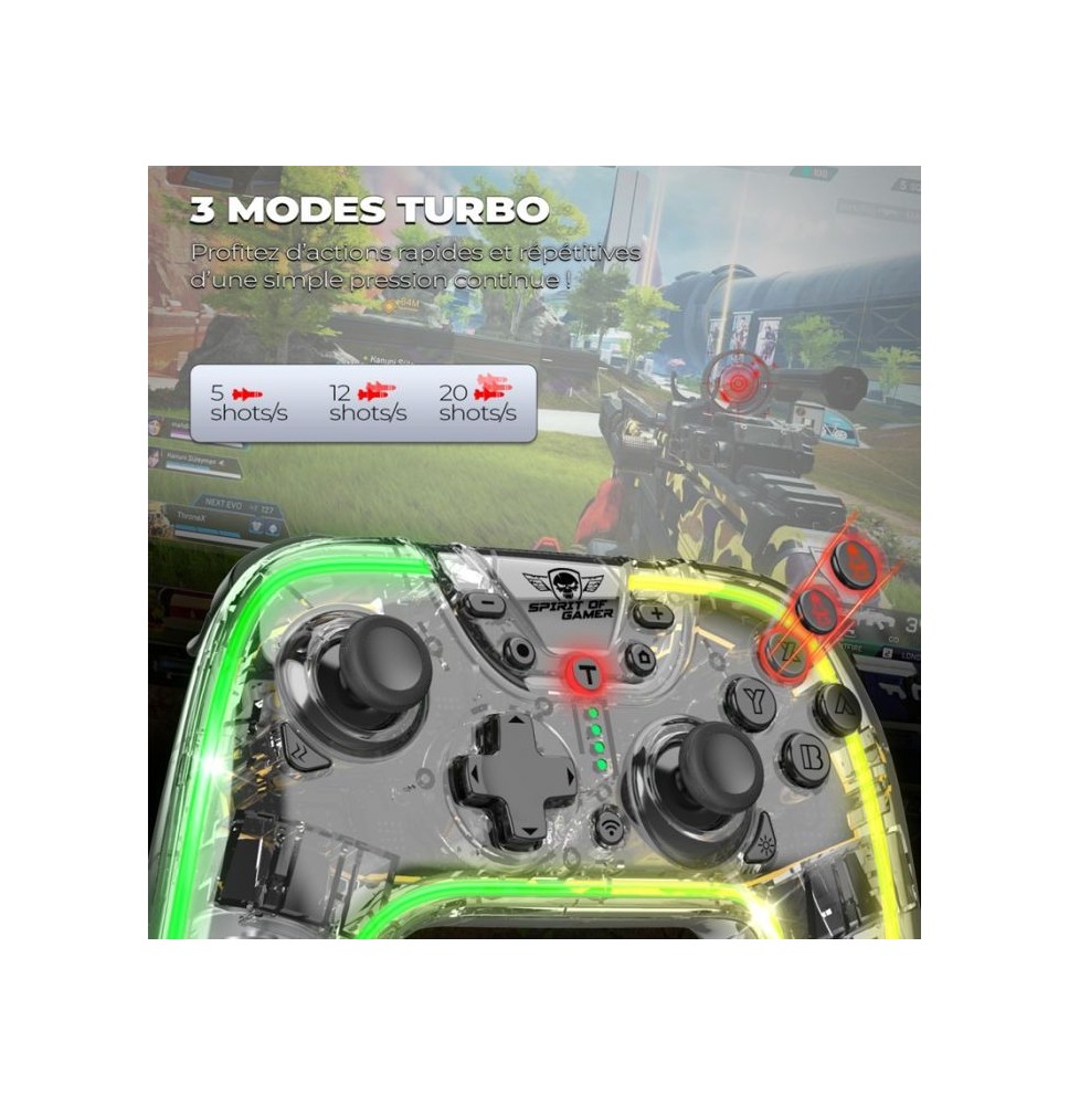 Manette Gamer Sans Fil SPIRIT OF GAMER PULSE RGB - Transparente